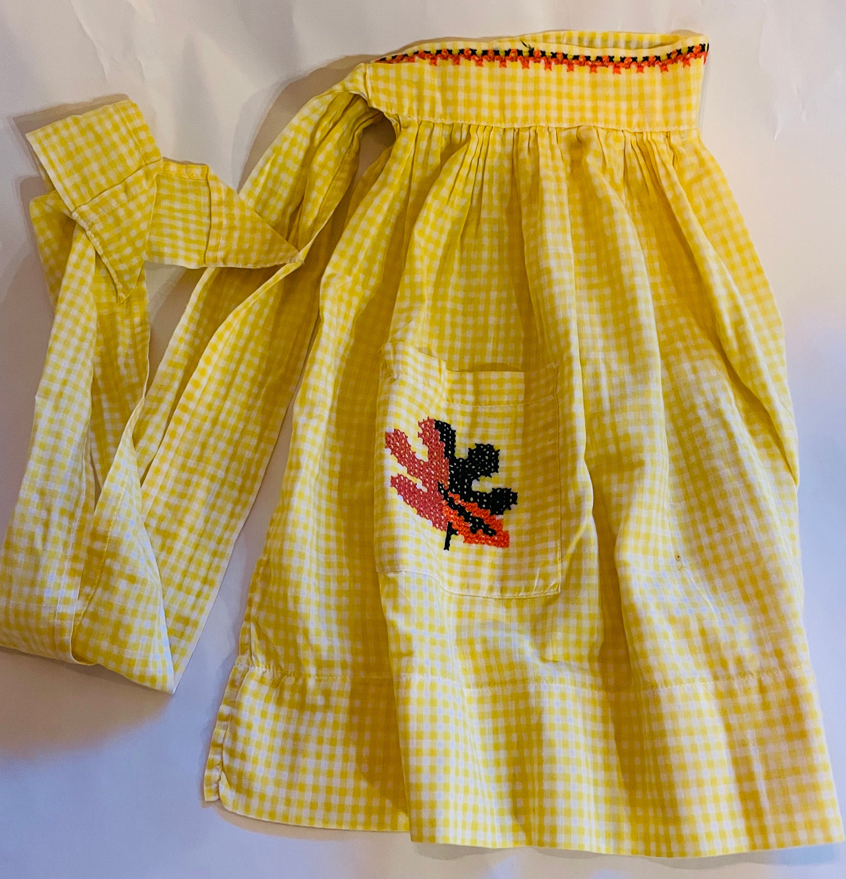Vintage Yellow Gingham Cross Stitch Apron - Etsy