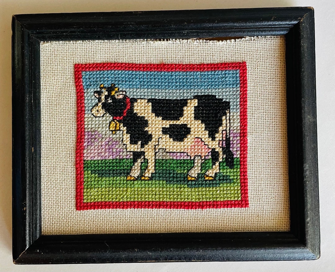 Vintage Cow Needlepoint Wall Art - Etsy