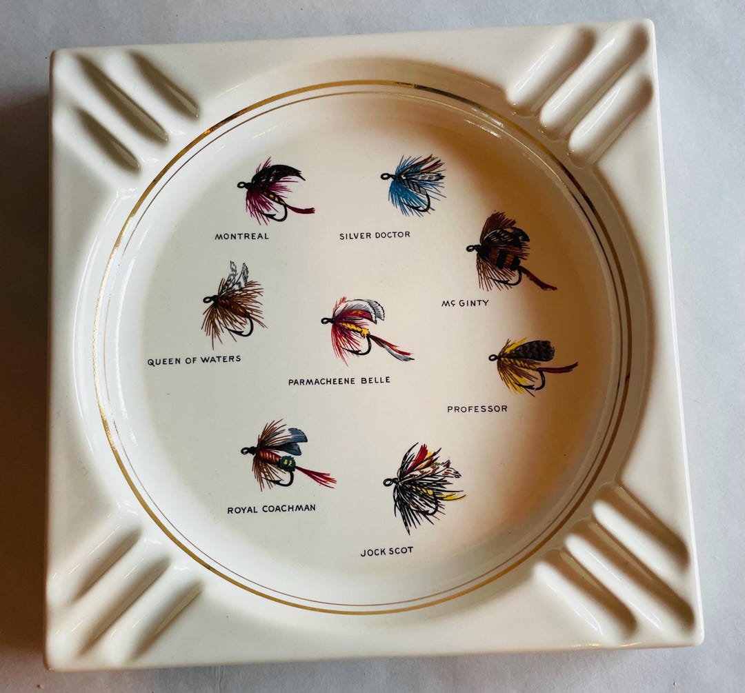 Vintage Fly Fishing Ashtray - Porcelain - Hyalyn ? - Etsy