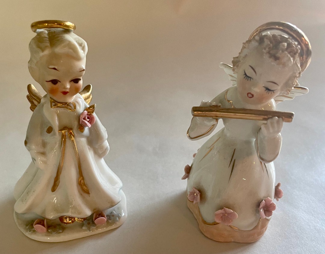 Set of Two Vintage Lefton Angels - Groom and Flautist - Etsy