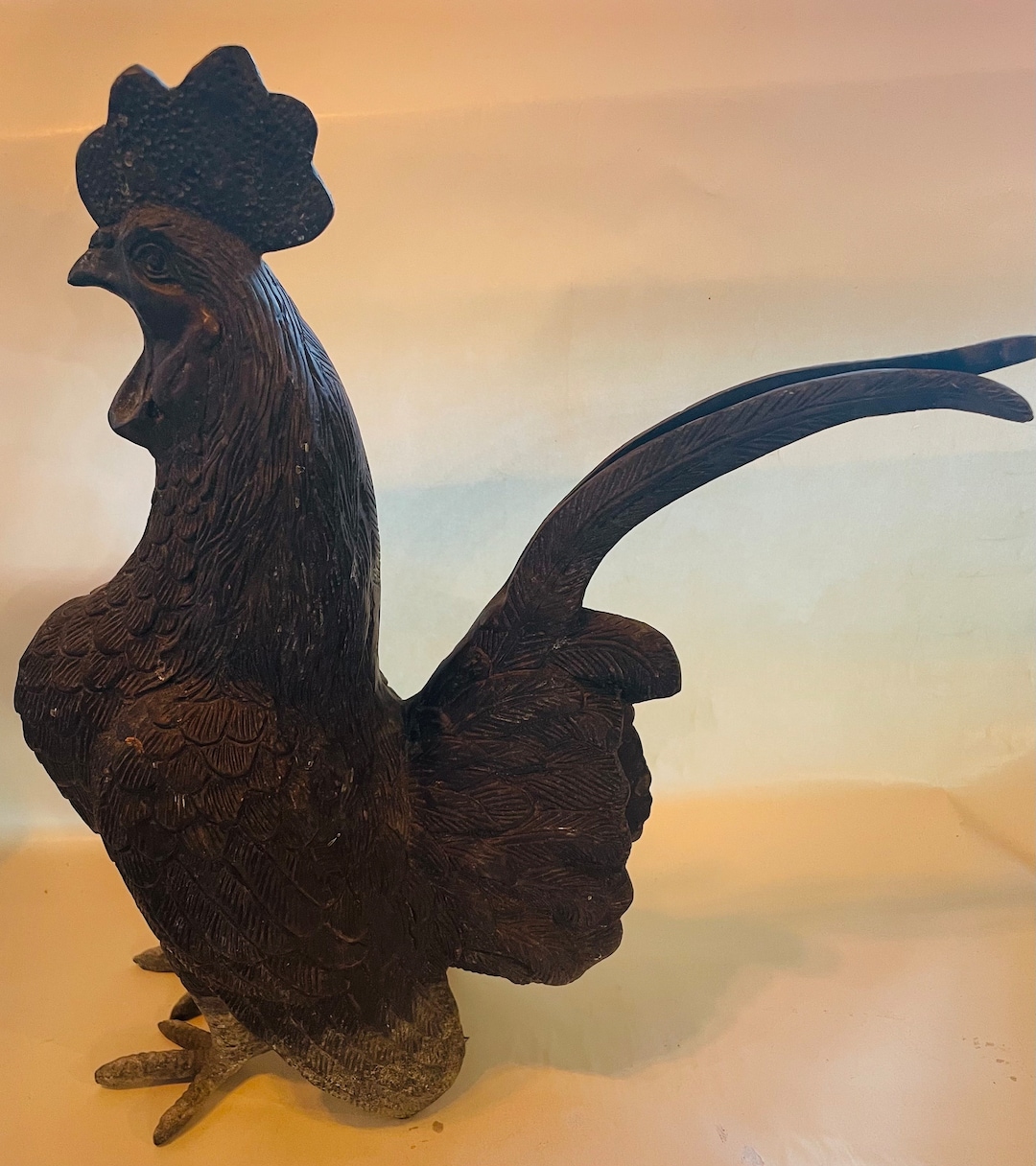 Vintage Cast Iron/bronze Rooster Statue - Etsy