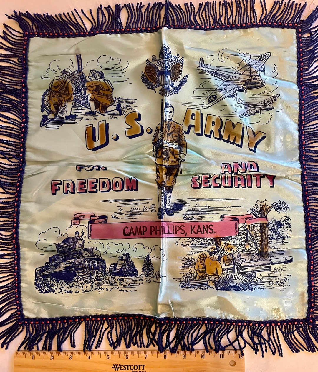 WWII Vintage Satin Pillowcase US Army Camp Phillips - Etsy