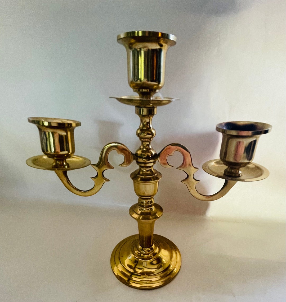 Brass 3 Arm Candlestick Candelabra Holder - Etsy Brass 3 Arm Candlestick Candelabra Holder - Etsy
