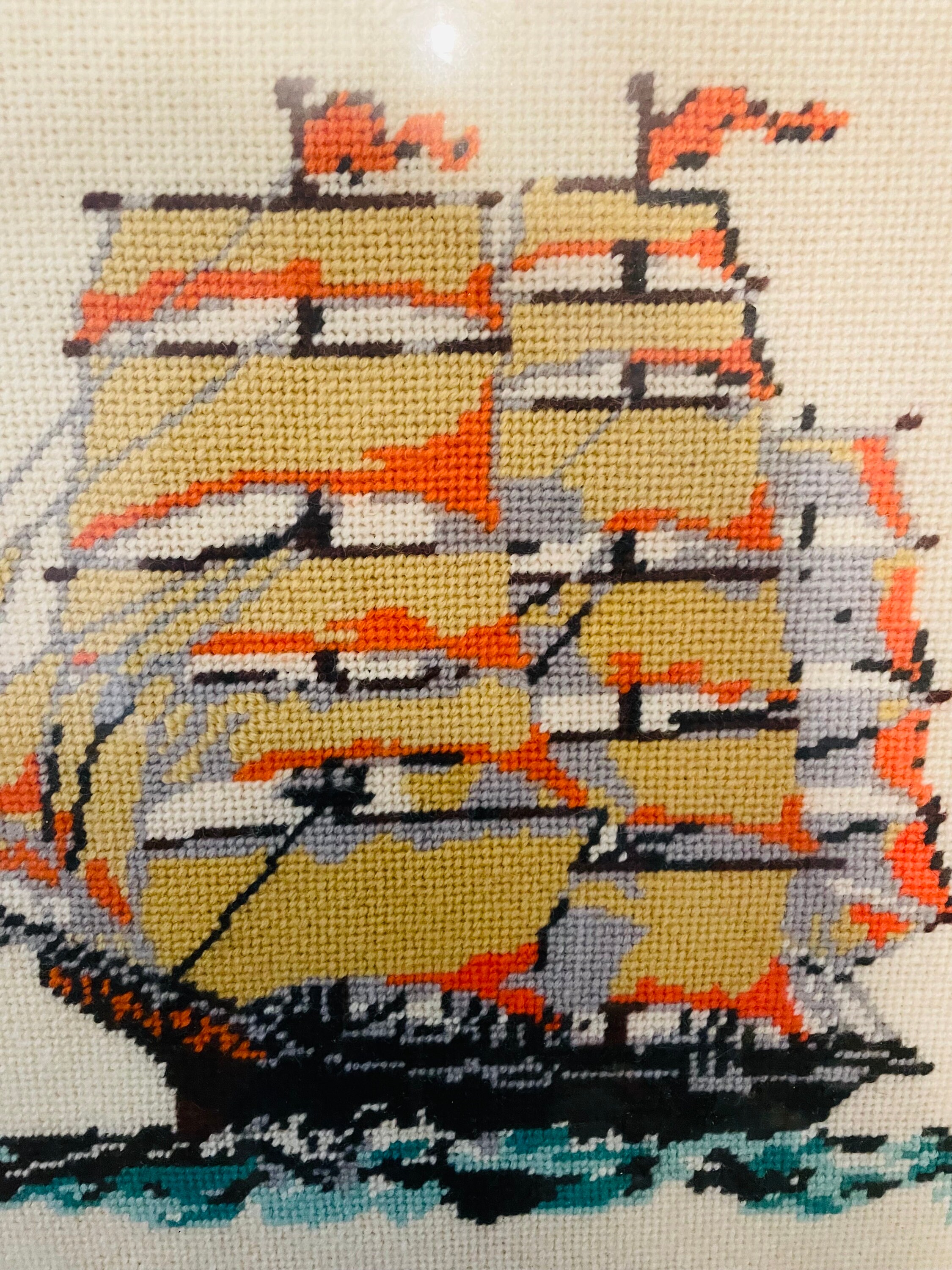 Vintage Tall Ship Sailboat Needlepoint Wall Art - Etsy