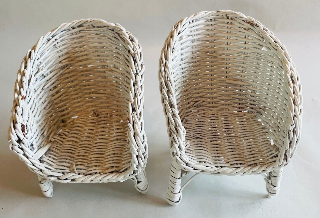 Vintage White Wicker Doll Chairs - Set of Two - Etsy