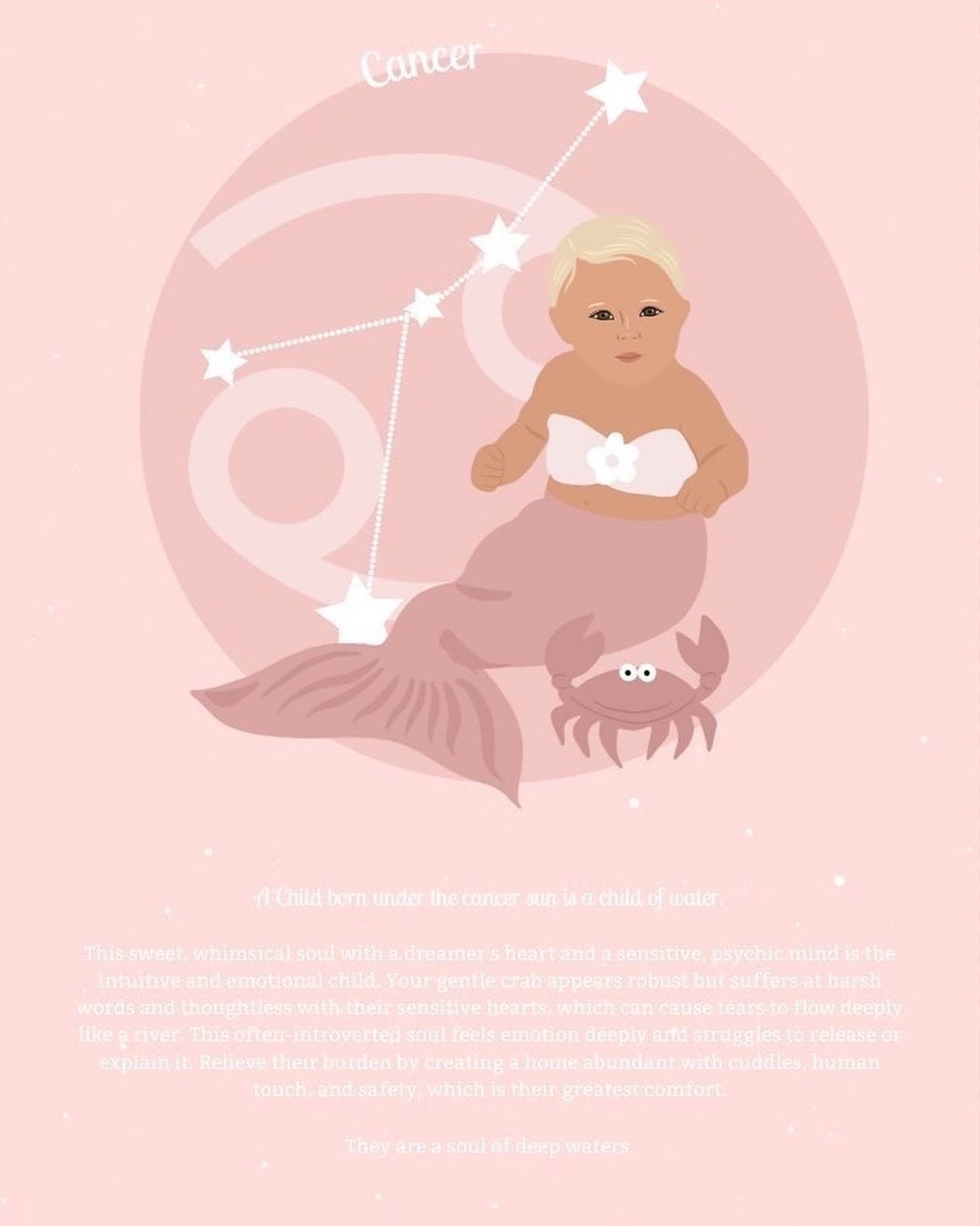 Cancer Child Zodiac Astrology Sign Nursery Downloadable Print Poster ...