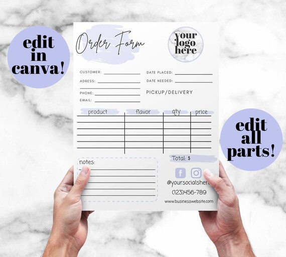Order Form Lilac Editable Order Form Digital Download Edit | Etsy