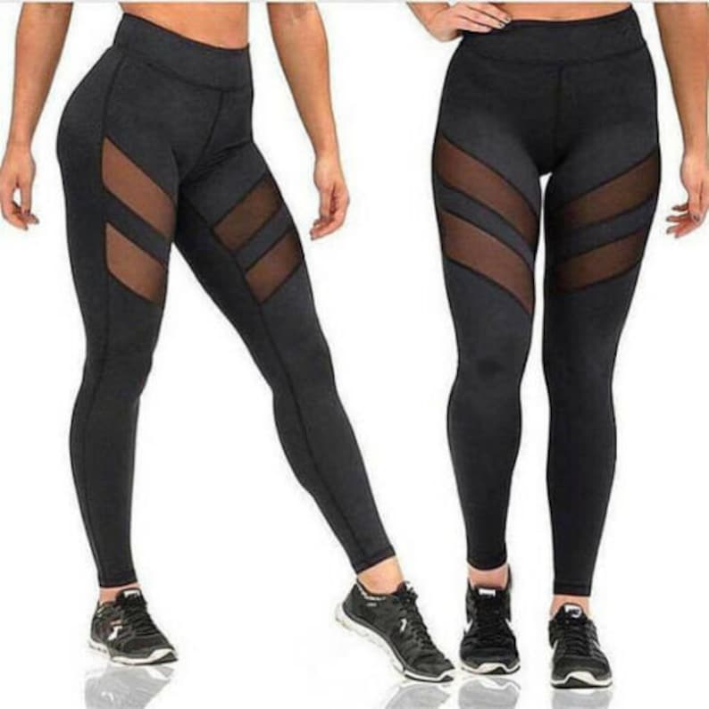 Frauen Hohe Taille Yoga Hose Sexy Schwarz Mesh Leggings Gym Sport