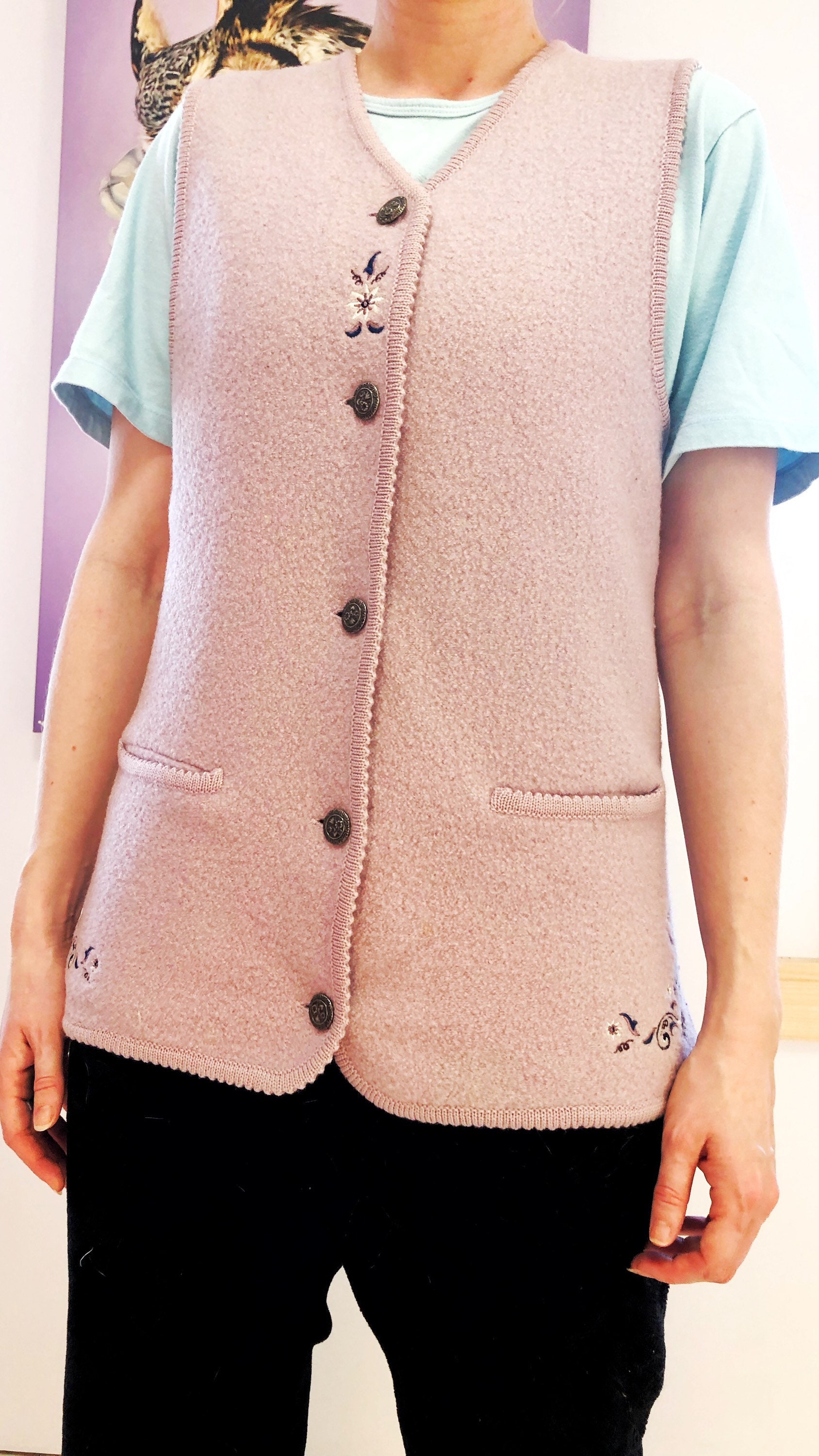 Vintage Granny Chic Embroidered Wool Vest Button up Purple Sweater Vest ...