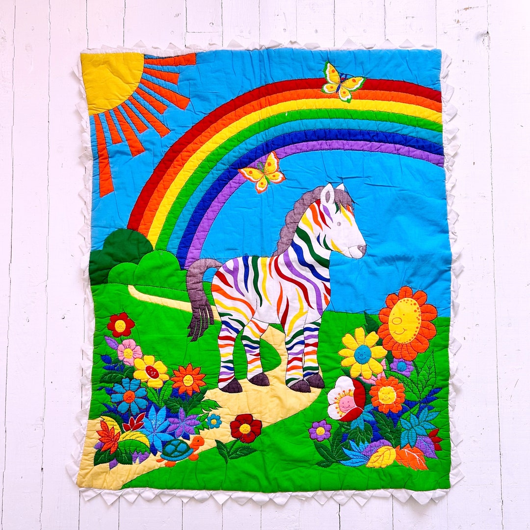 Rainbow Zebra Quilt VIP Cranston Fabric Handmade Vintage Quilt or Wall ...