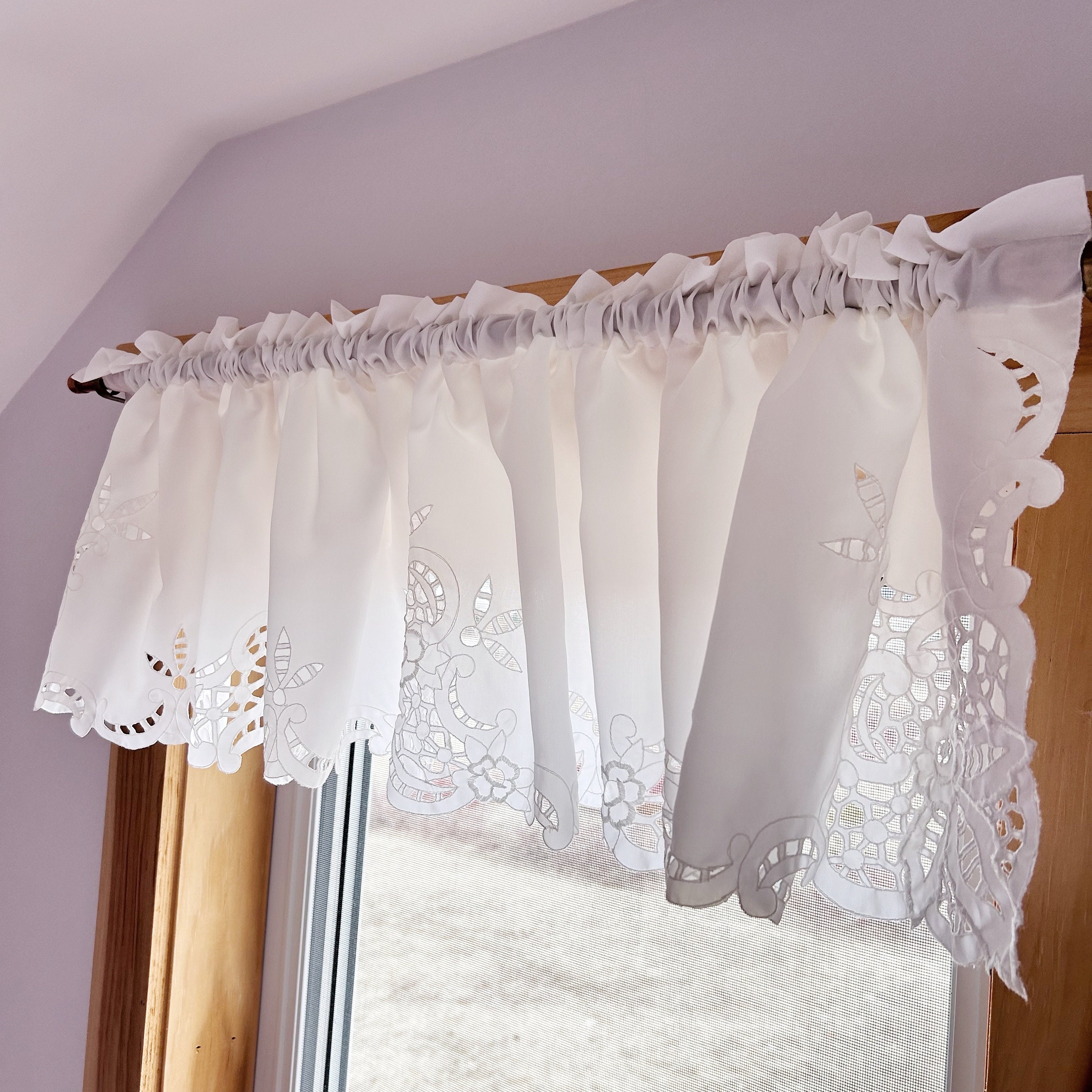 Cut Lace Cafe Curtains Crisp White Country Farmhouse Kitchen Curtains ...