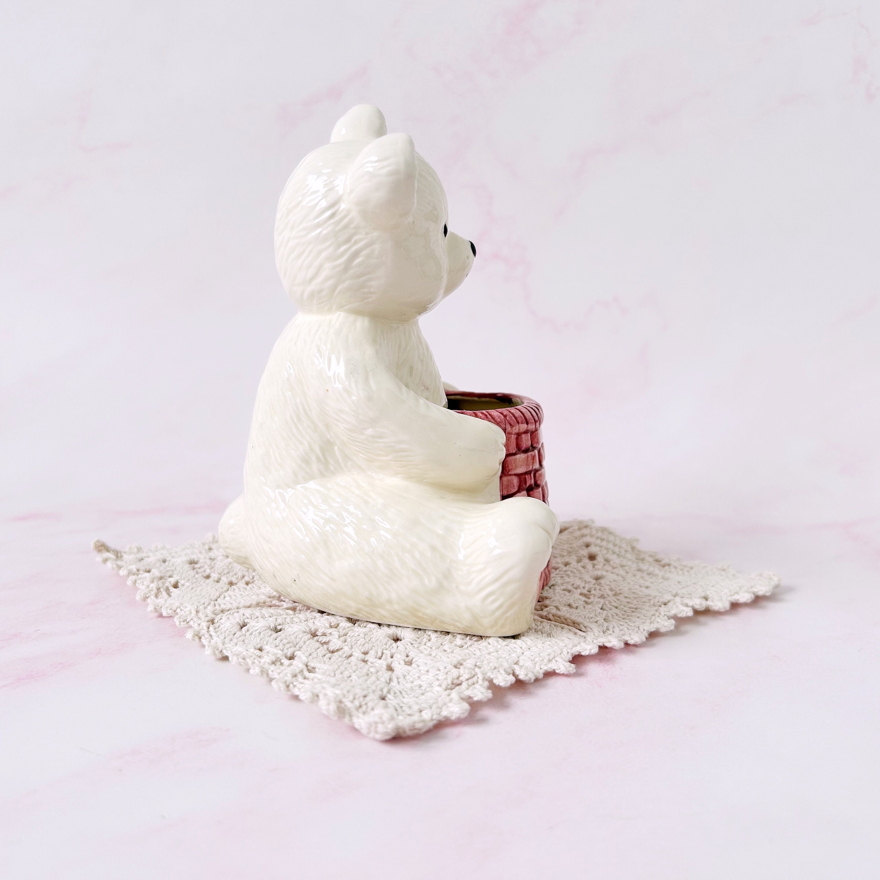 Cute Bear Planter Ceramic White Teddy Bear Plant Pot Marked 1991 TMD ...