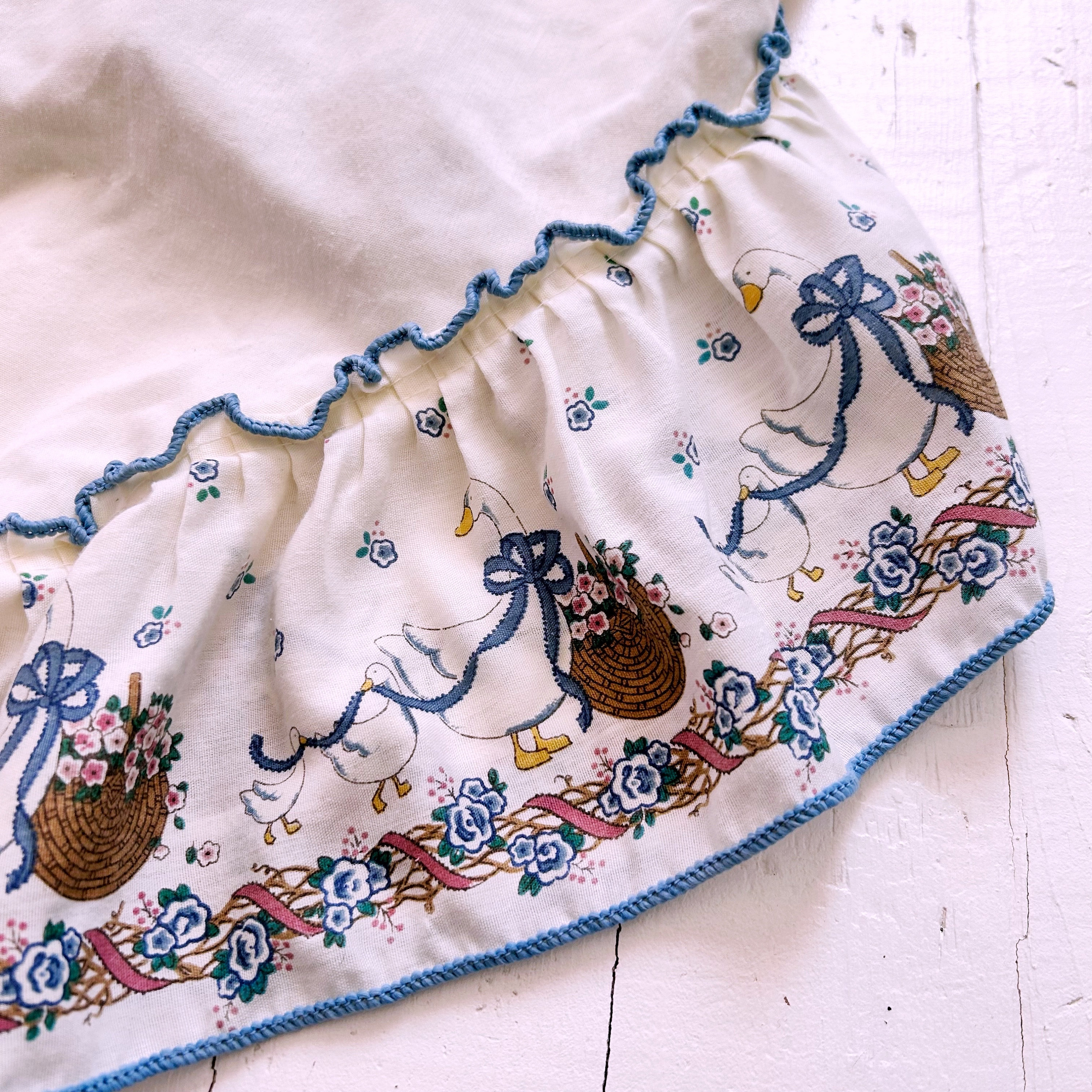 Country Goose Curtain Cute Frilly 90s Goose With Blue Ribbon Ruffled ...