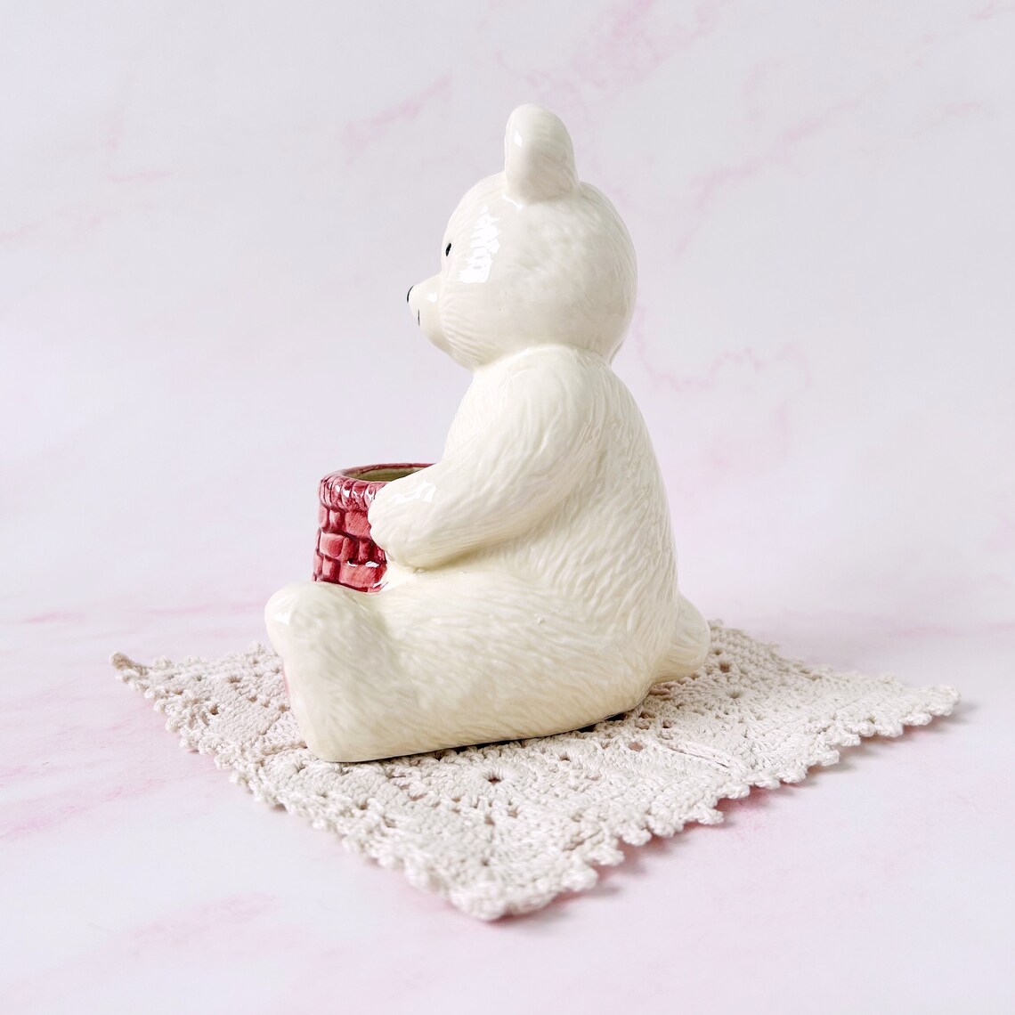 Cute Bear Planter Ceramic White Teddy Bear Plant Pot Marked 1991 TMD ...