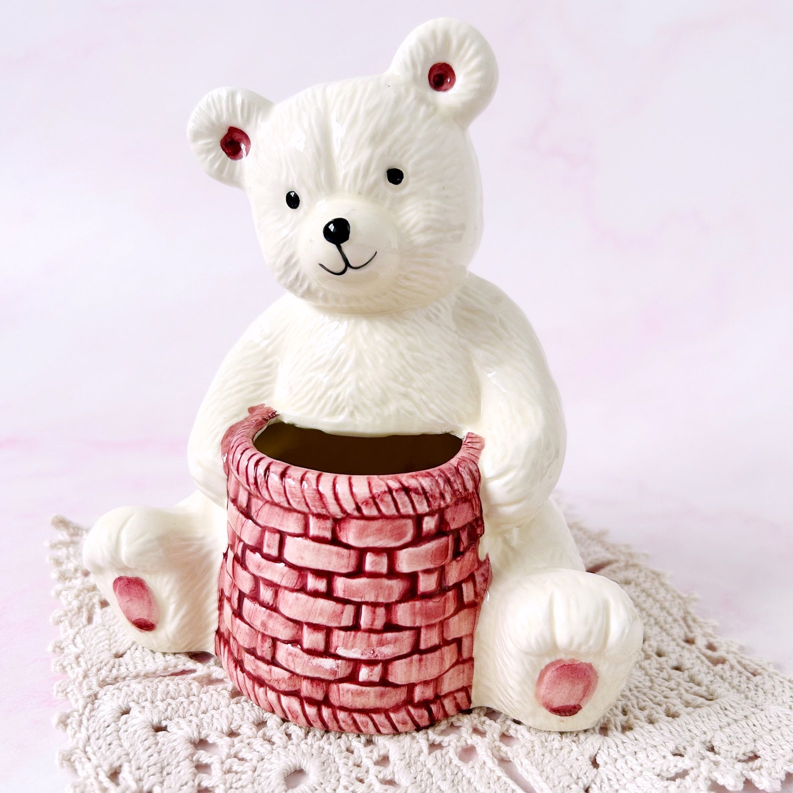 Cute Bear Planter Ceramic White Teddy Bear Plant Pot Marked 1991 TMD ...