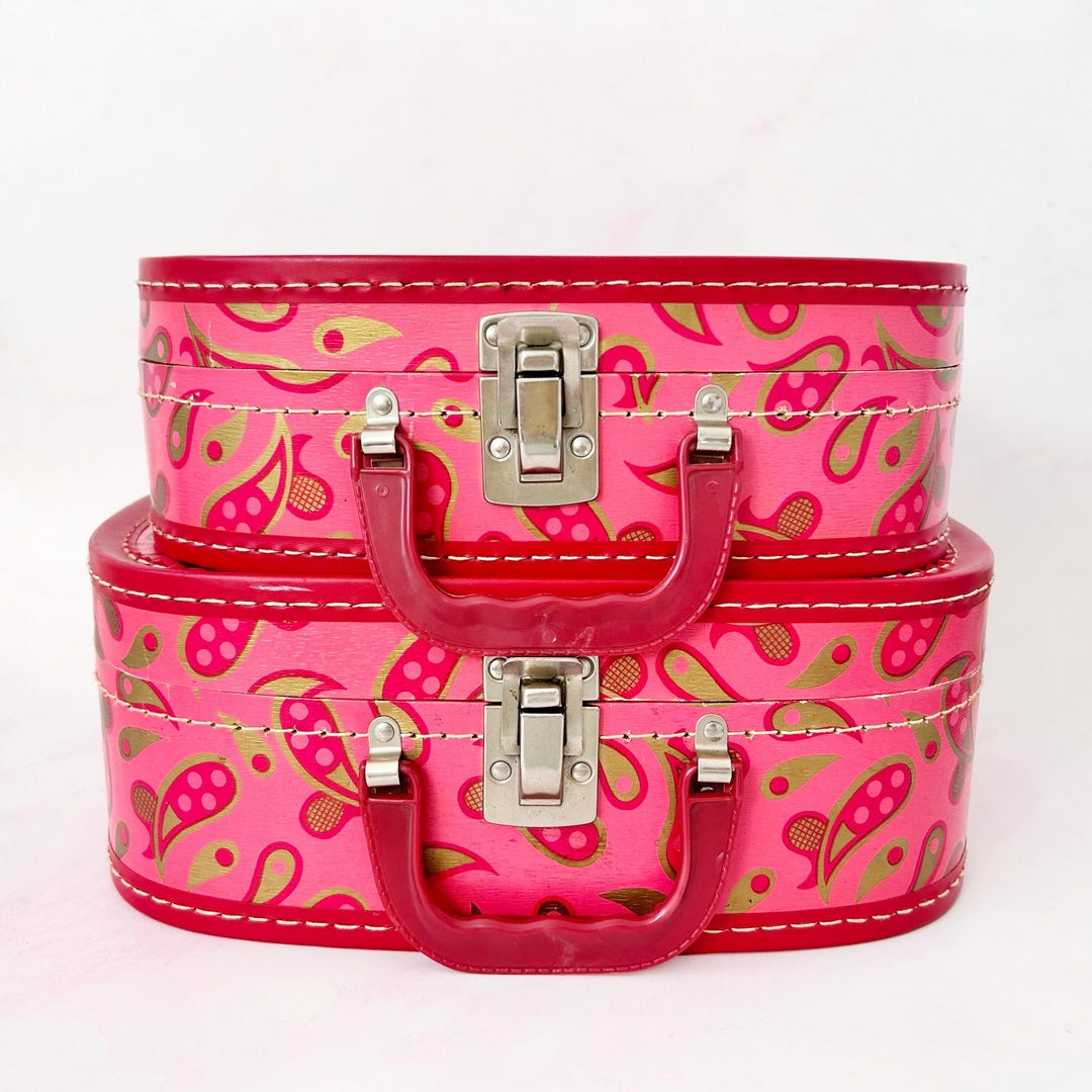 Pink Paisley Train Case Set Pair of Vintage Hardshell Suitcases W ...