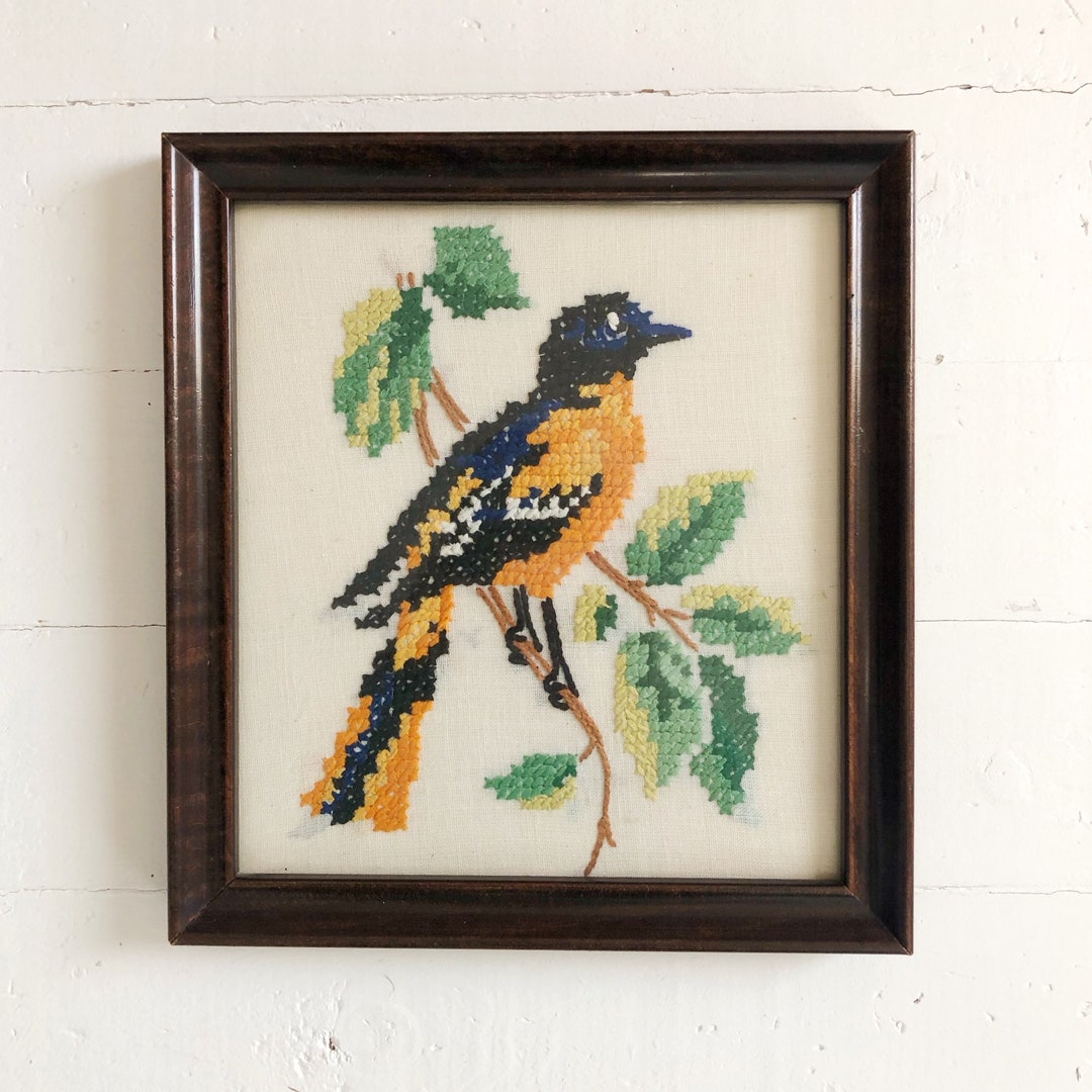 Bird Needlepoint Wall Art Baltimore Oriole Bird Perched in a Tree ...