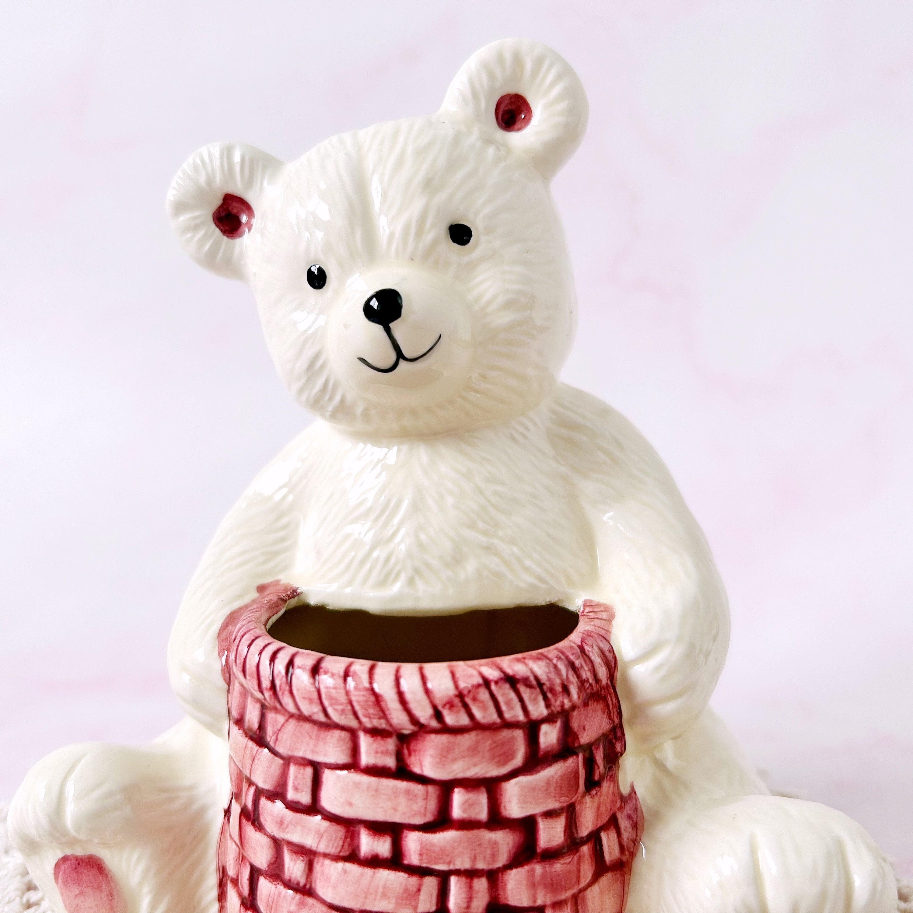 Cute Bear Planter Ceramic White Teddy Bear Plant Pot Marked 1991 TMD ...