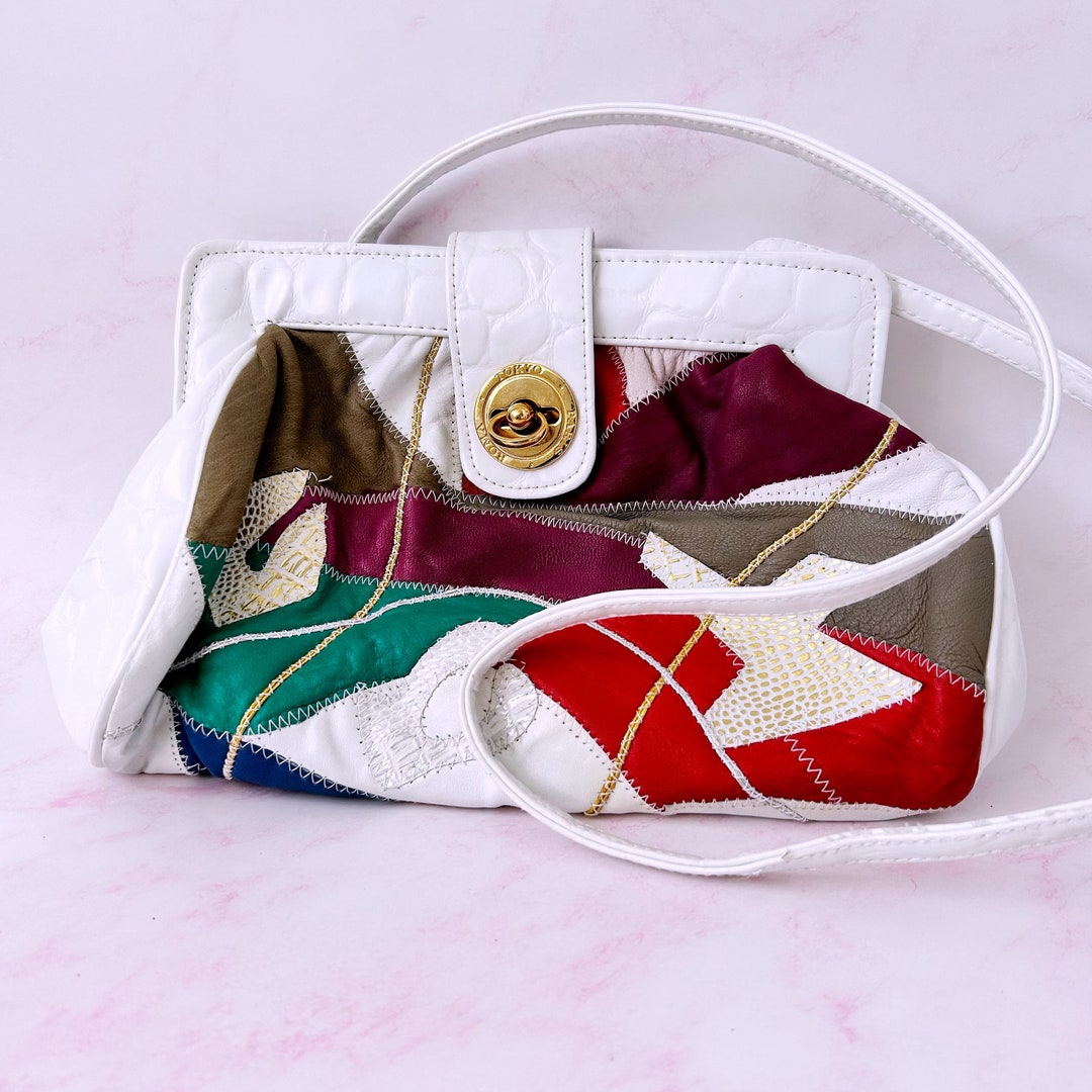 80s Patchwork Leather Purse Multi Colour Abstract Veneto Cross Body Bag ...