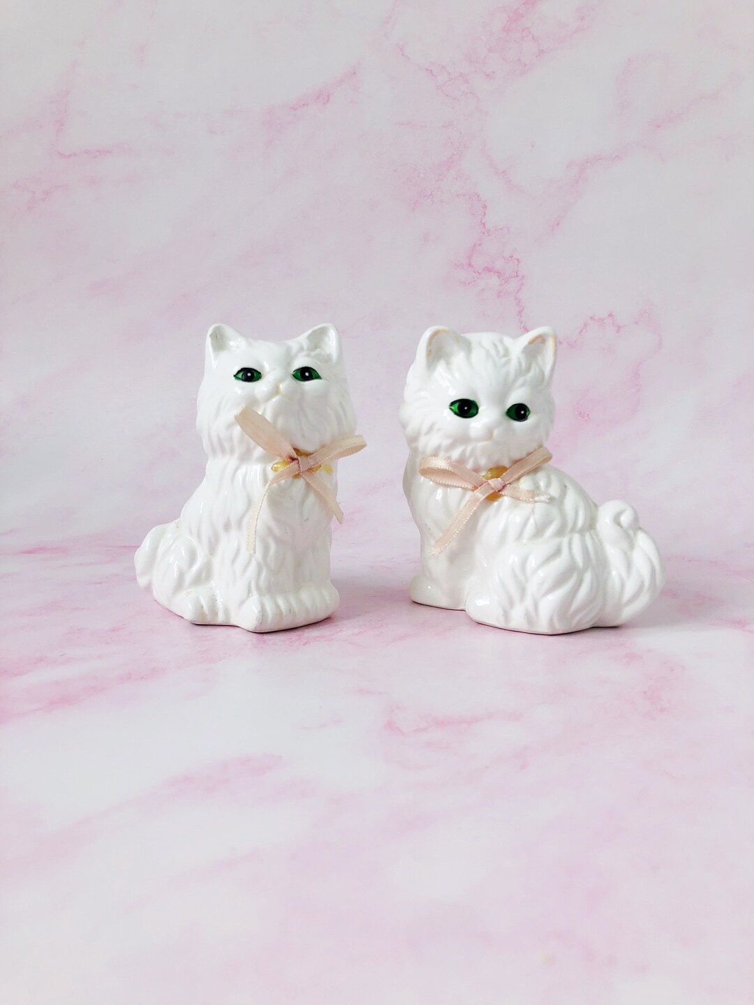 Vintage Cat Figurines Cute Ceramic Fluffy White Cat Statues - Etsy