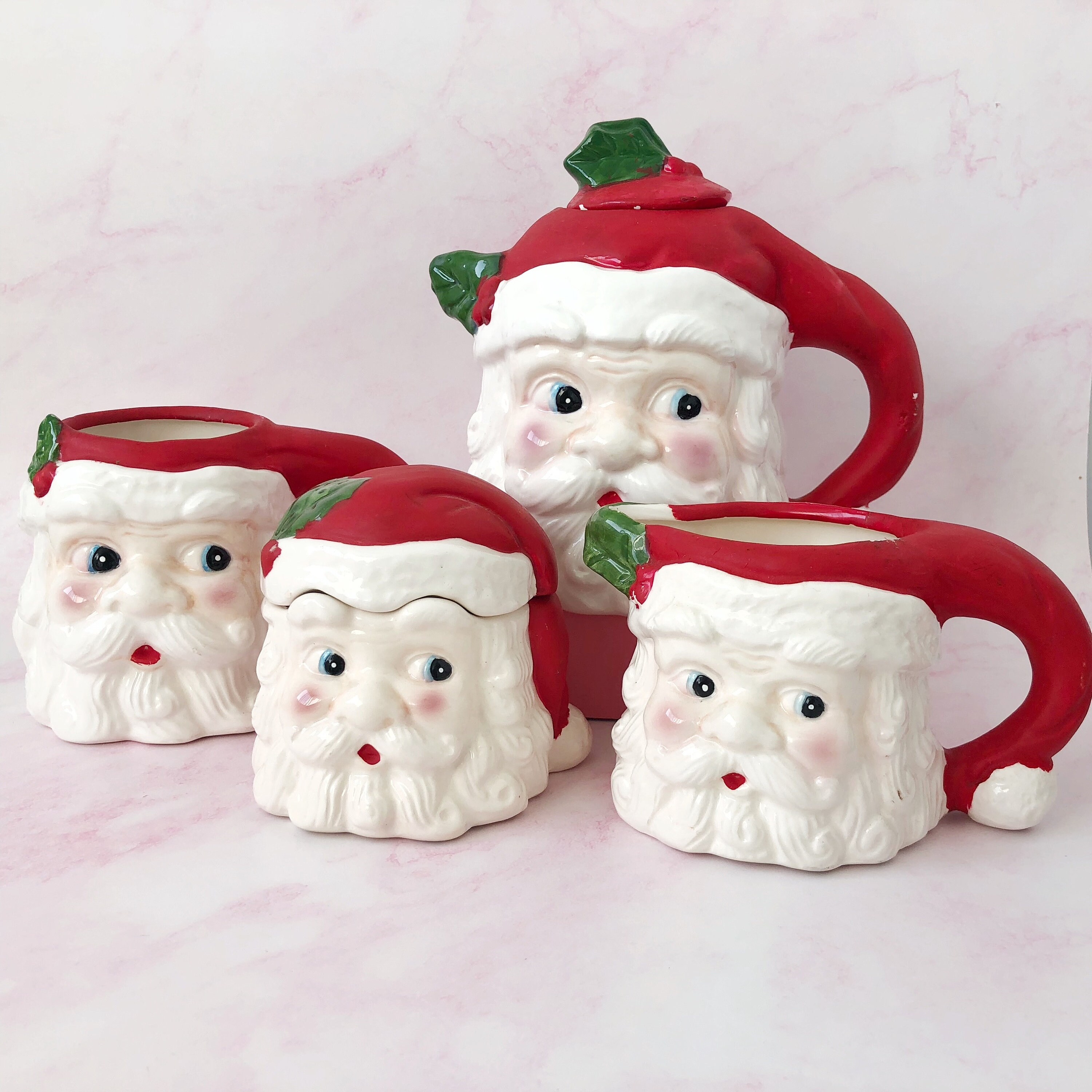 Santa Head Tea Set Cute Vintage Santa Face Teapot Sugar - Etsy