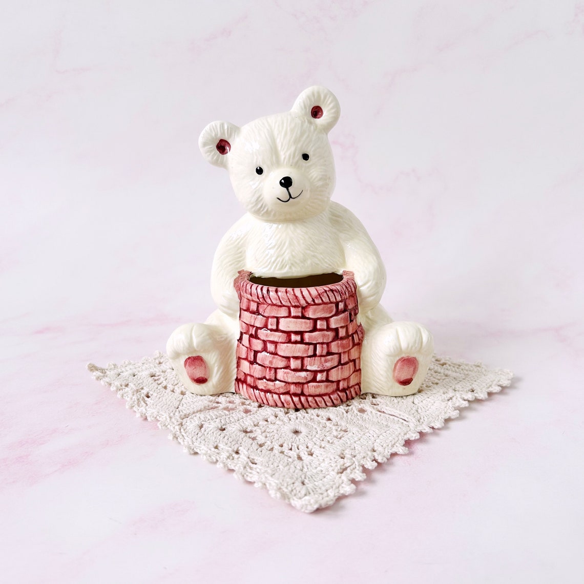 Cute Bear Planter Ceramic White Teddy Bear Plant Pot Marked 1991 TMD ...