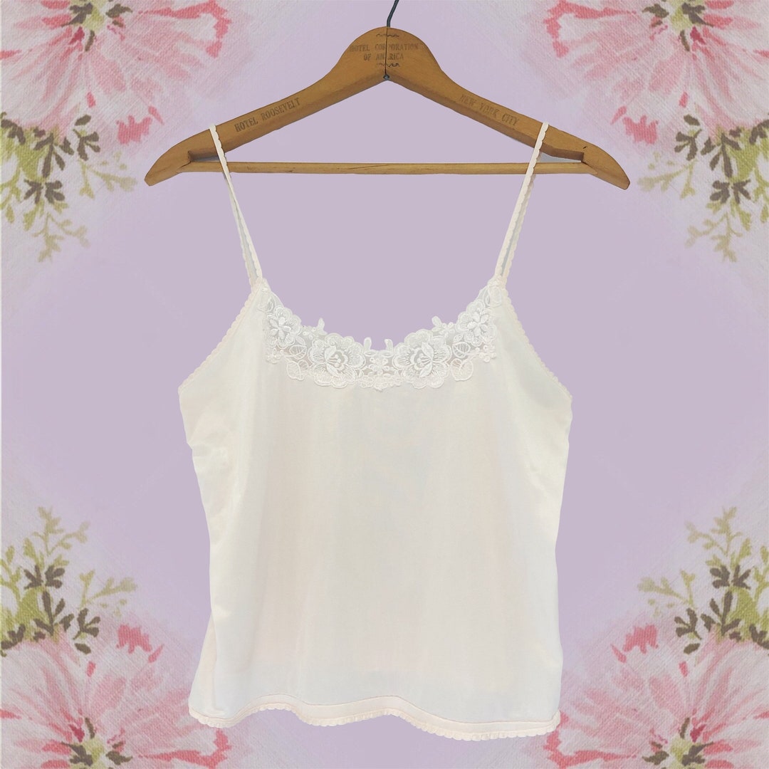 Pretty Lingerie Cami Pale Pastel Pink Frilly Tank Top Floral Lace ...