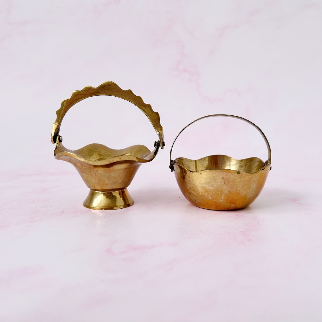 Pair of Mini Brass Baskets Cute Set of Two Miniature Solid Brass ...