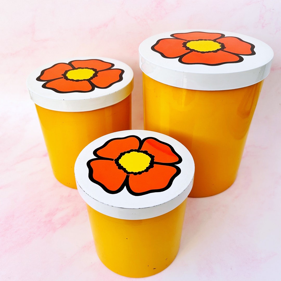 70s Nesting Canister Set Vintage Orange & White Flower Power Plastic ...