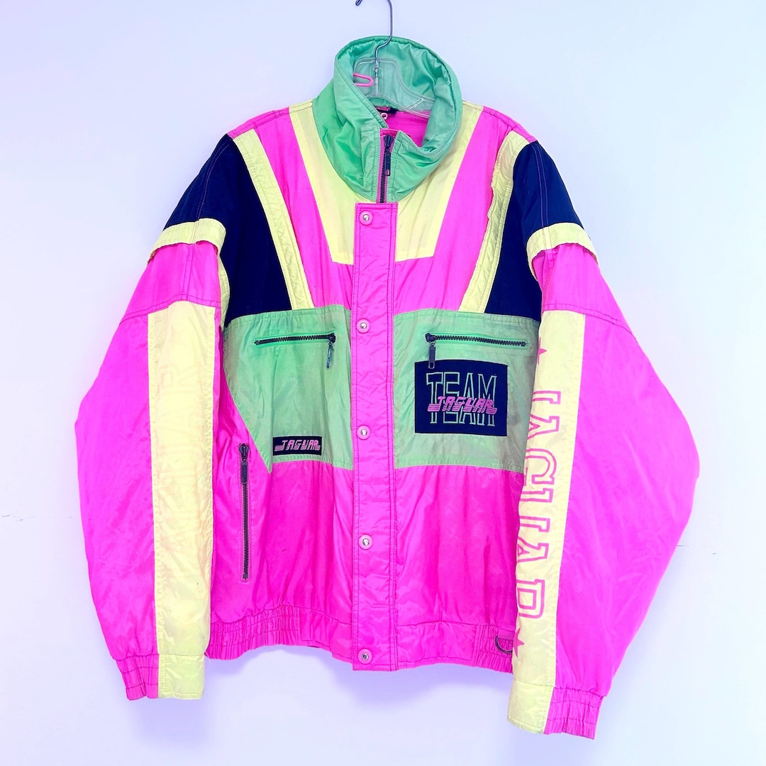 90s Neon Ski Jacket Jaguar Vintage 1990s Colorblock Pink Yellow Green ...