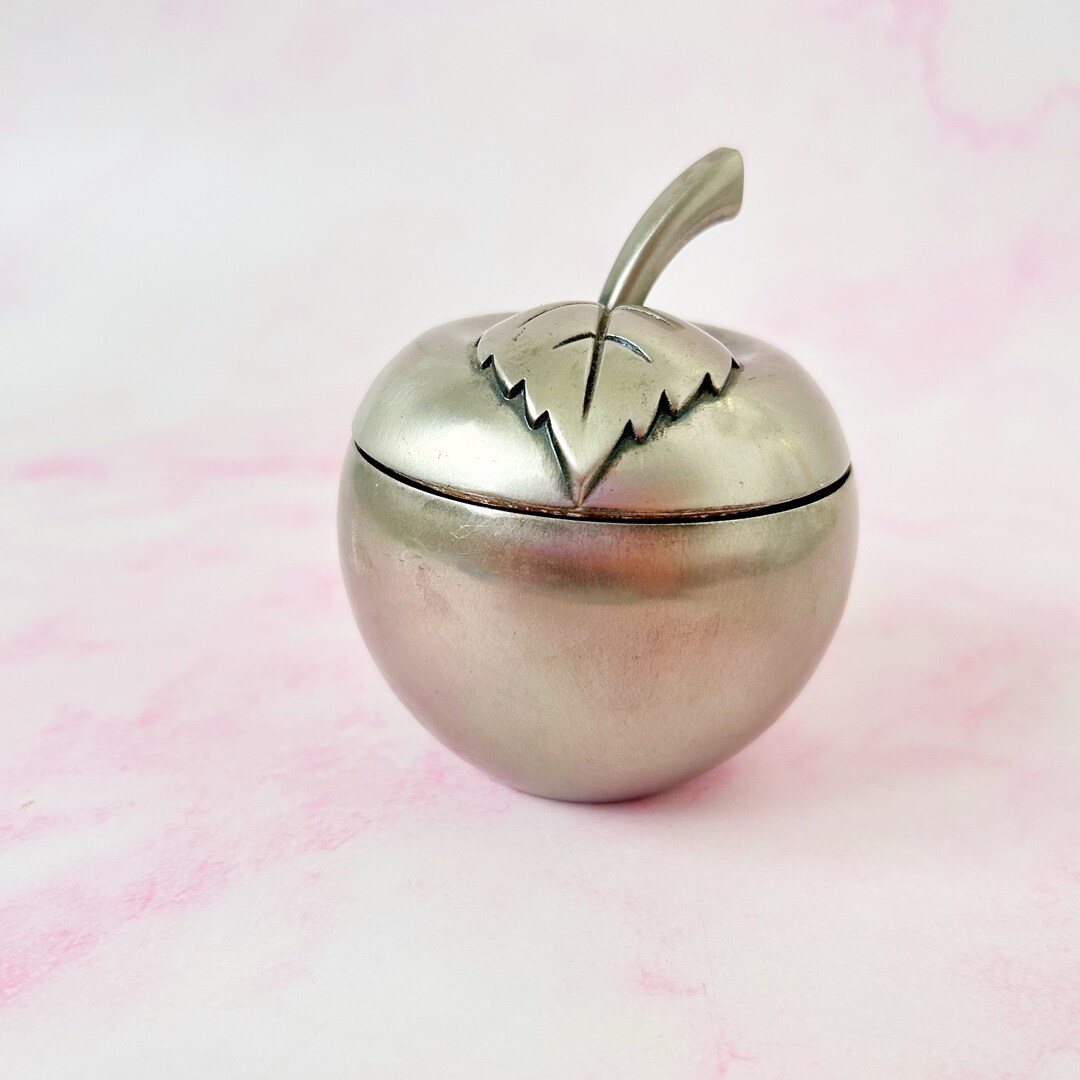 Apple Trinket Box Cute Pewter Apple Shape Jewelry Box Silver Tone Fruit ...