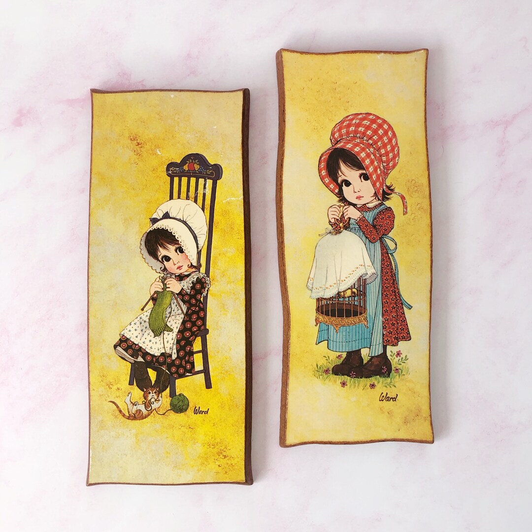 70s Wall Art Pair of Cute Retro Plaques Big Eye Girl - Etsy