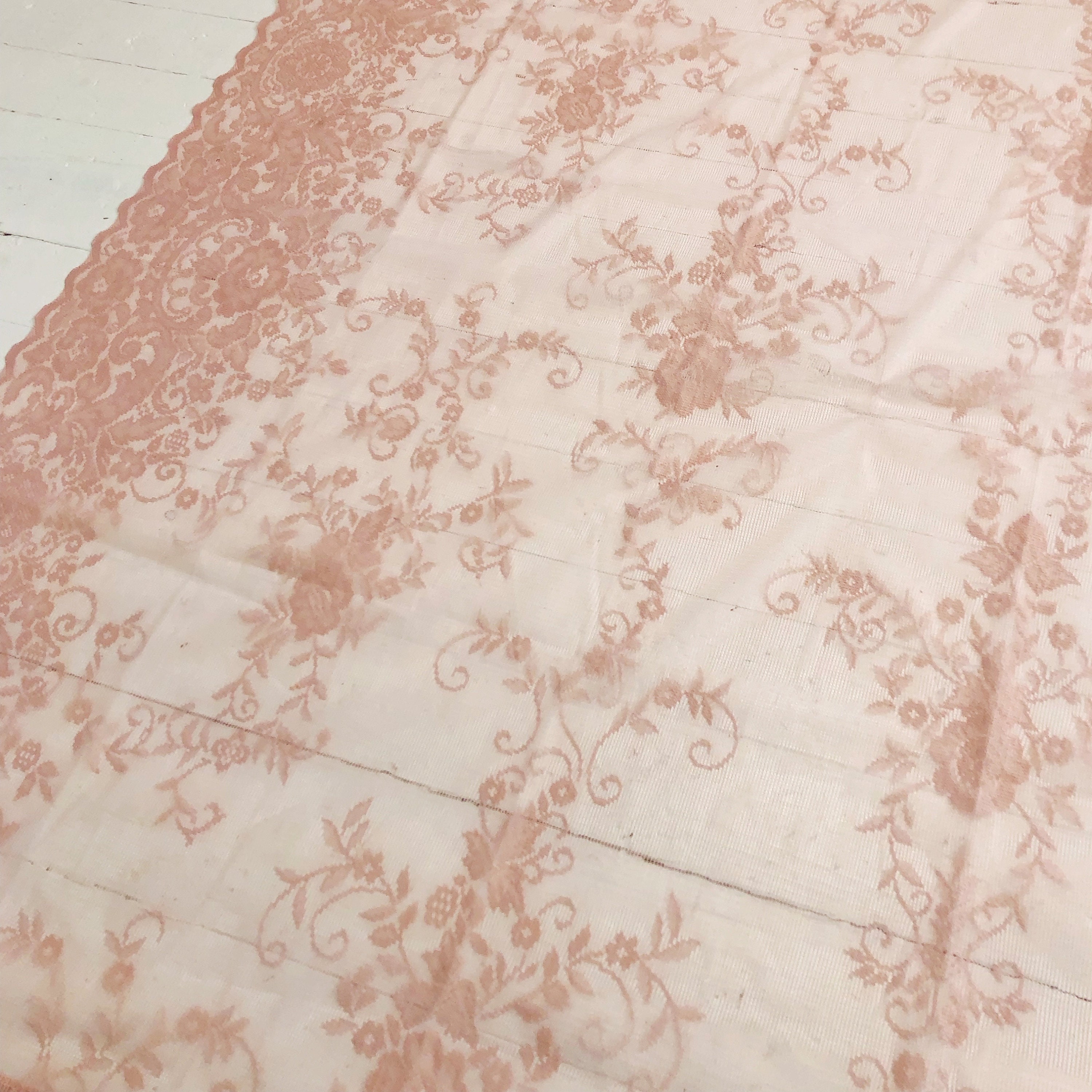 Pink Lace Curtain Pretty Dusty Rose Floral Lacey Long - Etsy