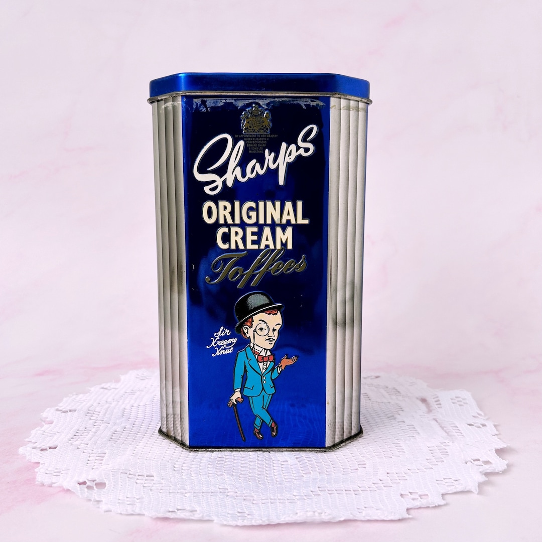 Sharps Original Cream Toffee Tin Vintage Navy Blue and Silver Storage ...