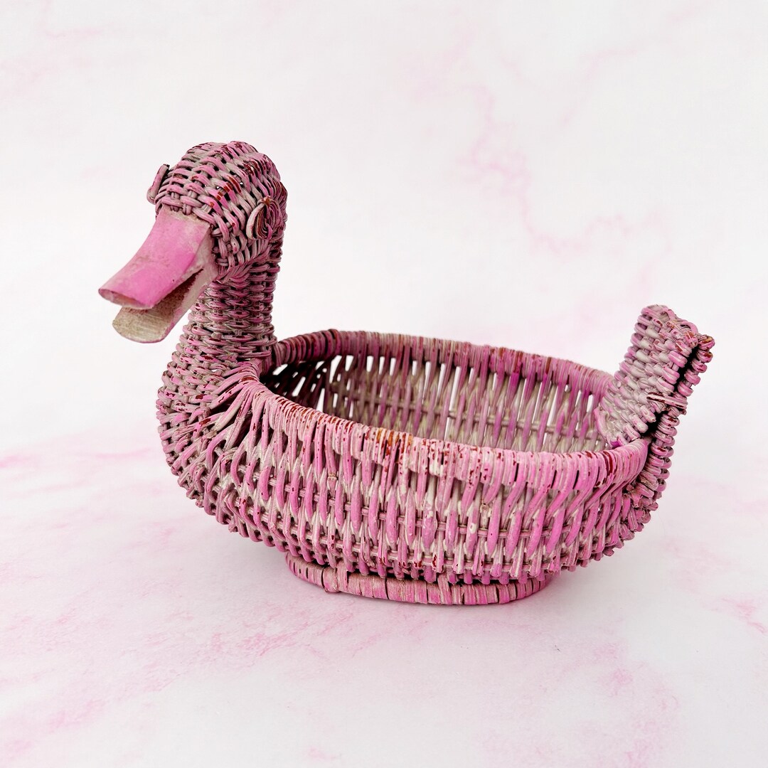 Pink Wicker Duck Basket Vintage Kitschy Bird Basket Pink Pastel Home ...