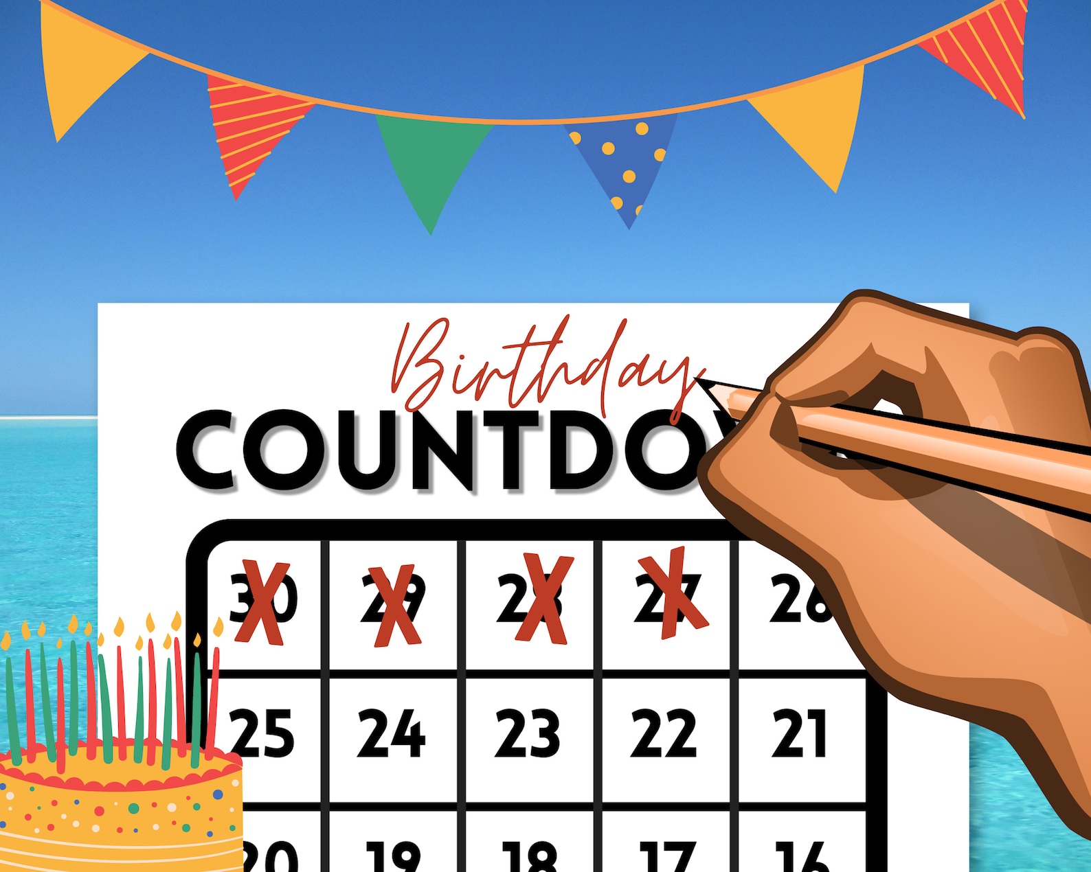 Printable Countdown Calendar. 30 Day Count Down to Vacation, Retirement ...