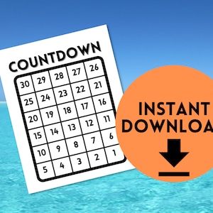 Printable Countdown Calendar. 30 Day Count Down to Vacation, Retirement ...