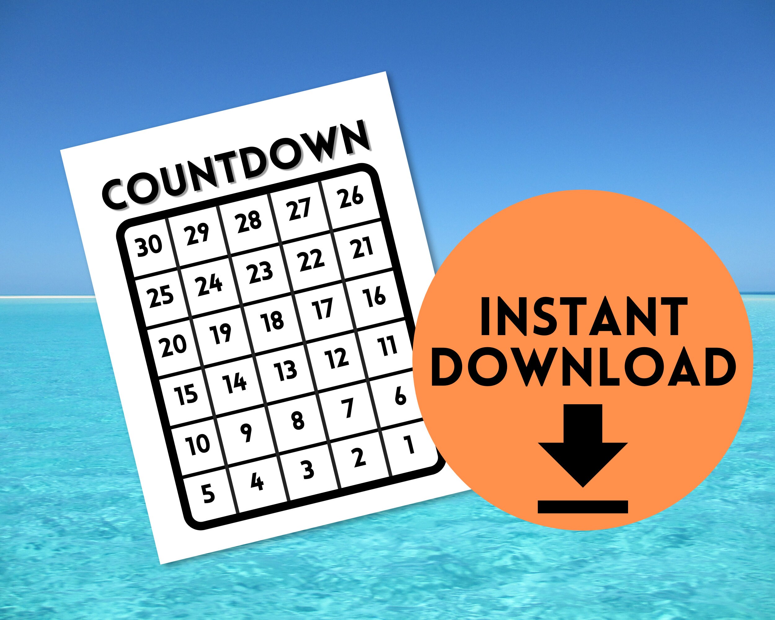 Printable Countdown Calendar. 30 Day Count Down to Vacation, Retirement ...