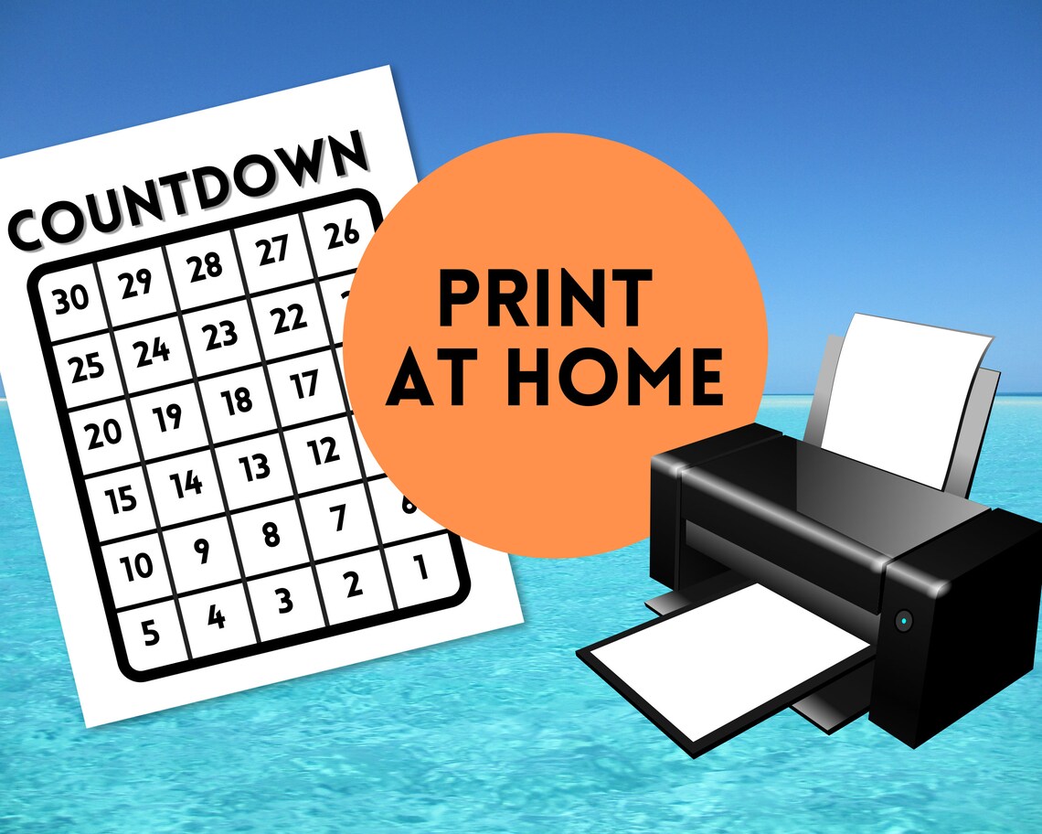 Printable Countdown Calendar. 30 Day Count Down to Vacation, Retirement ...