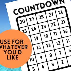 Printable Countdown Calendar. 30 Day Count Down to Vacation, Retirement ...