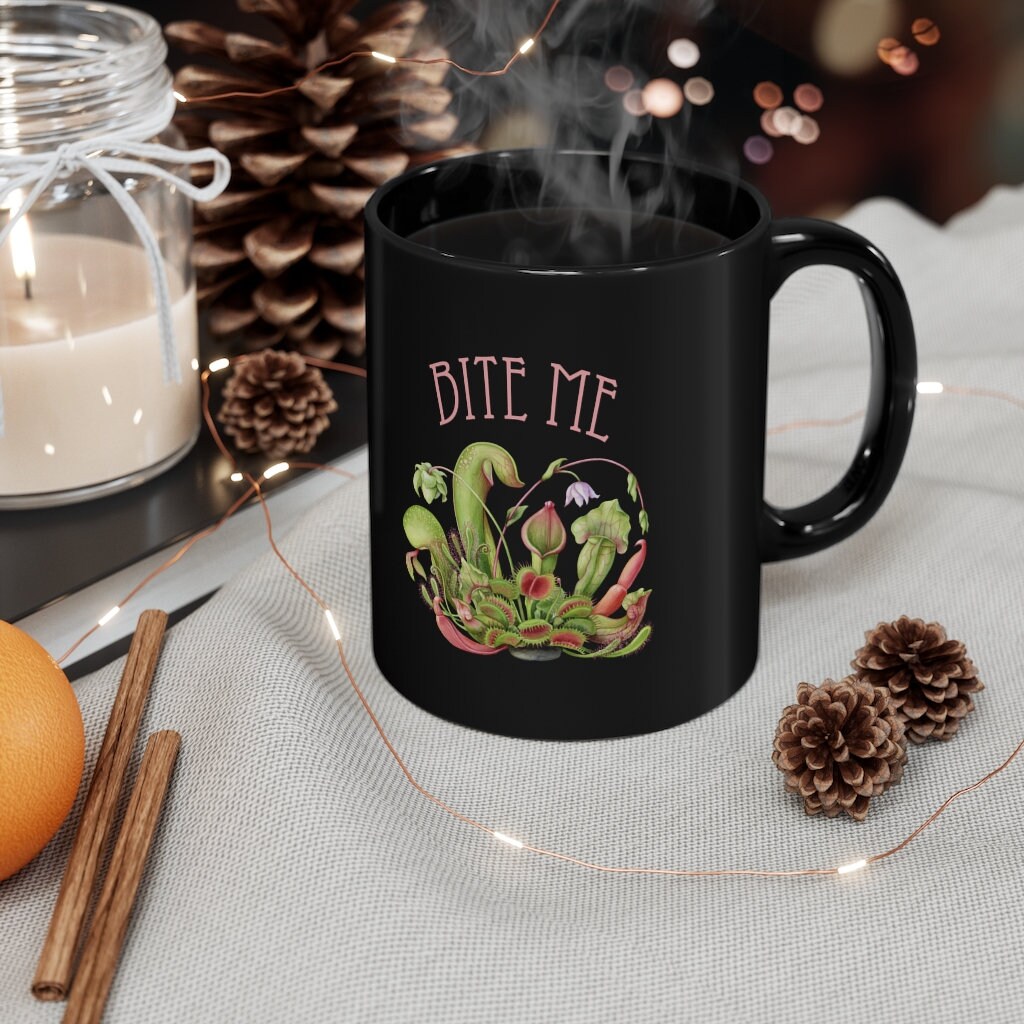 Bite Me Mug, Carnivorous Plant, Venus Fly Trap Pitcher Plant, Black 11 ...