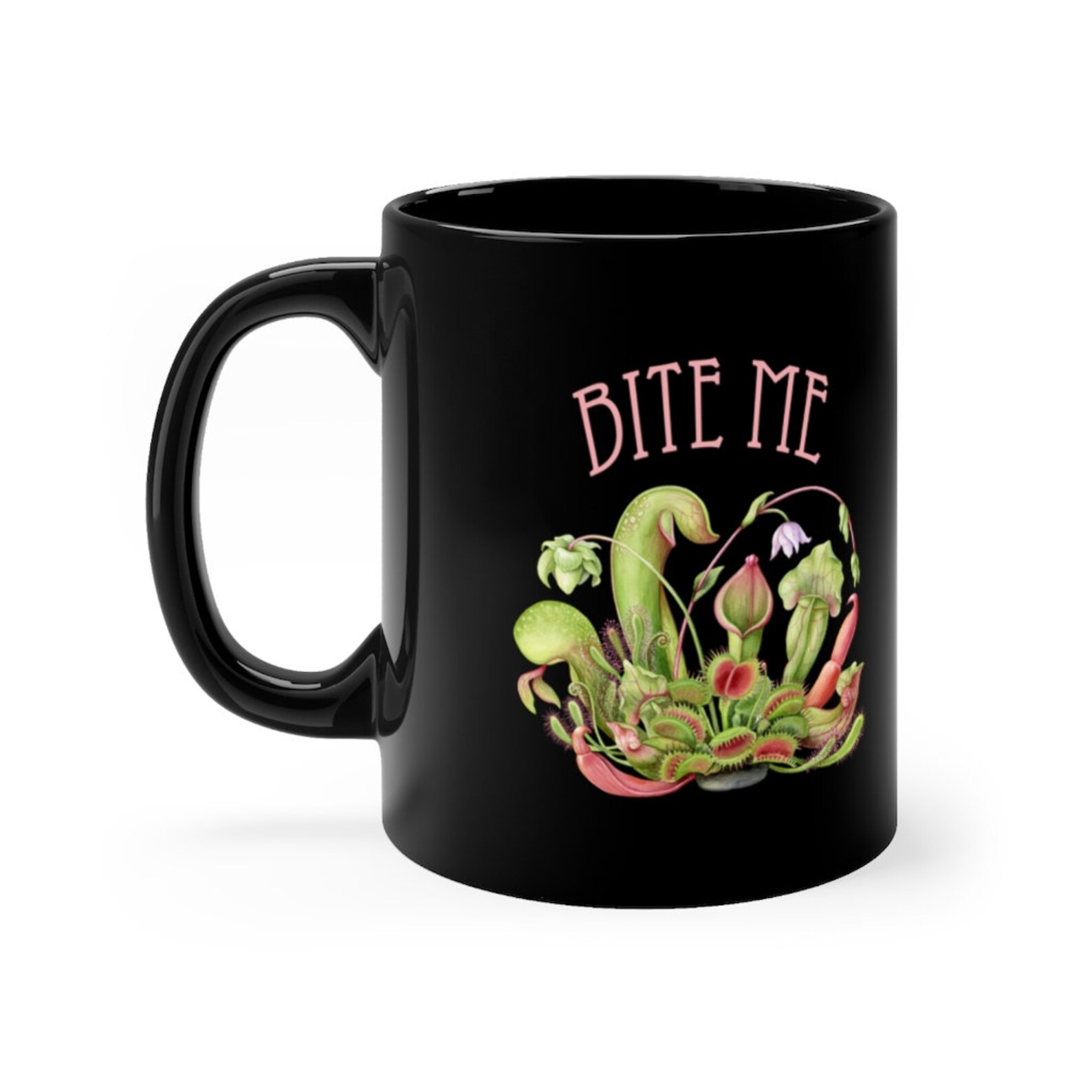 Bite Me Mug, Carnivorous Plant, Venus Fly Trap Pitcher Plant, Black 11 ...