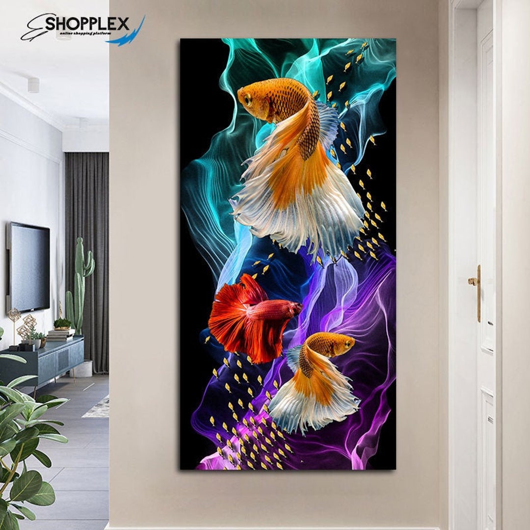 Golden Koi Fish Wall Art Farmed Canvas Streched Canvas Koi Fish Poster ...
