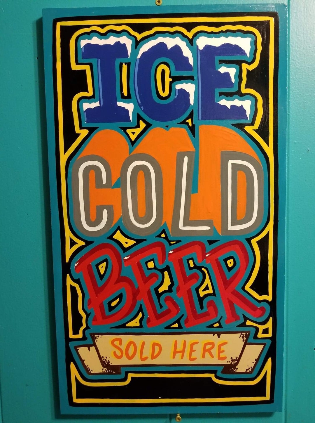 Hand Painted Ice Cold Beer Sign - Etsy