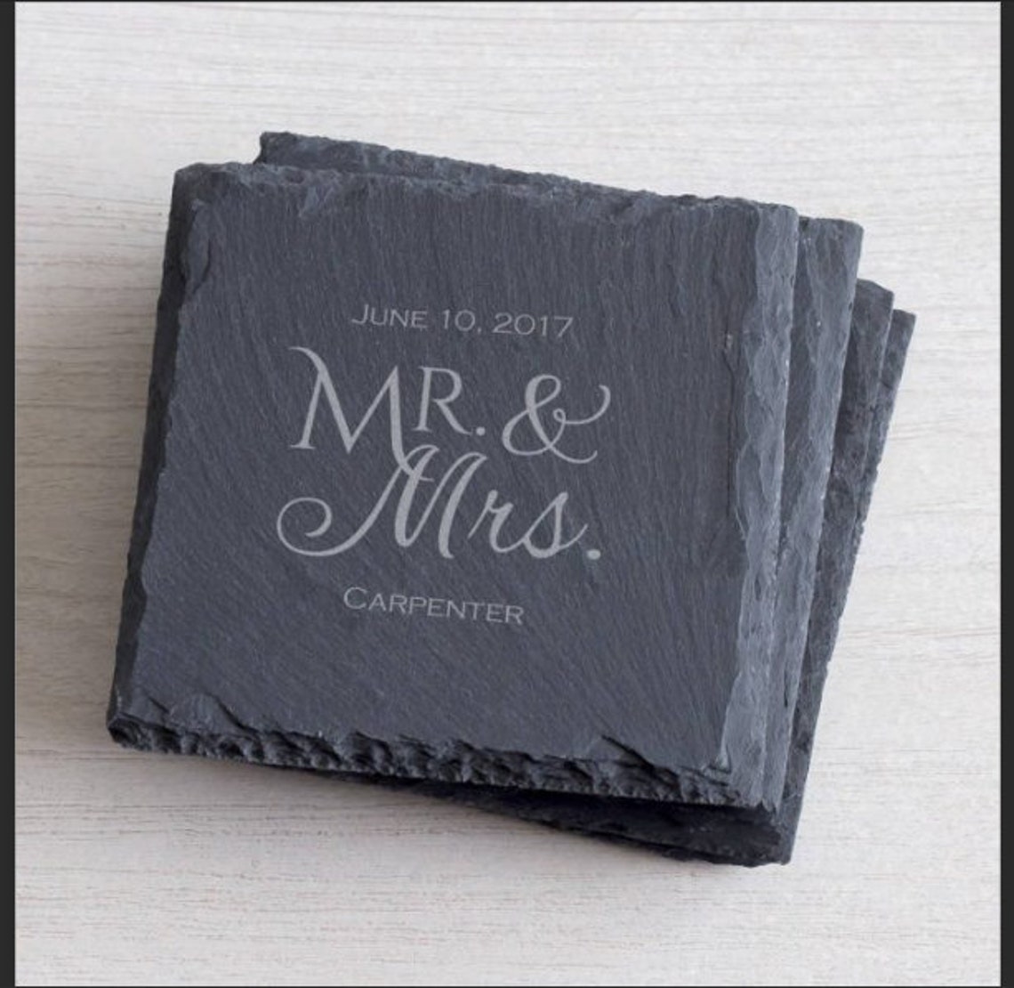 4CT Custom Logo Slated Coasters, Engraved Slate Stone Coaster, Black ...