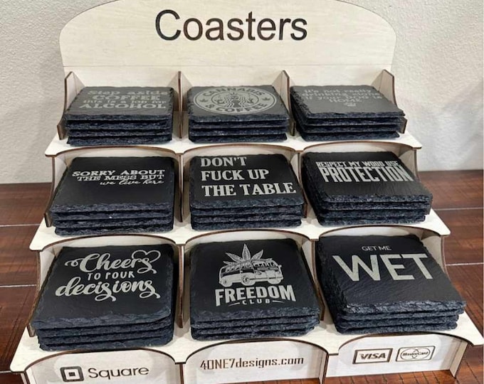 4CT Custom Logo Slated Coasters, Engraved Slate Stone Coaster, Black ...