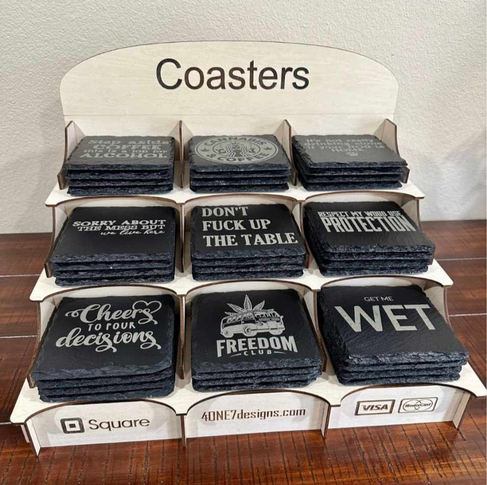 4CT Custom Logo Slated Coasters, Engraved Slate Stone Coaster, Black ...