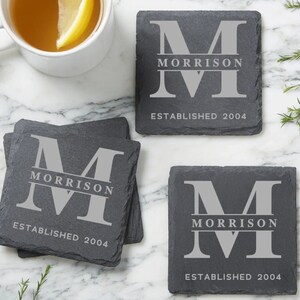 4CT Custom Logo Slated Coasters, Engraved Slate Stone Coaster, Black ...