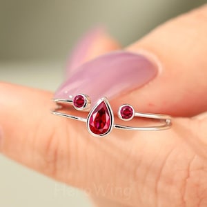 Solid Gold Tiny Ruby Ring Stacking Ring for Women Red Ruby Ring Jewelry Bezel Set Ruby July ...