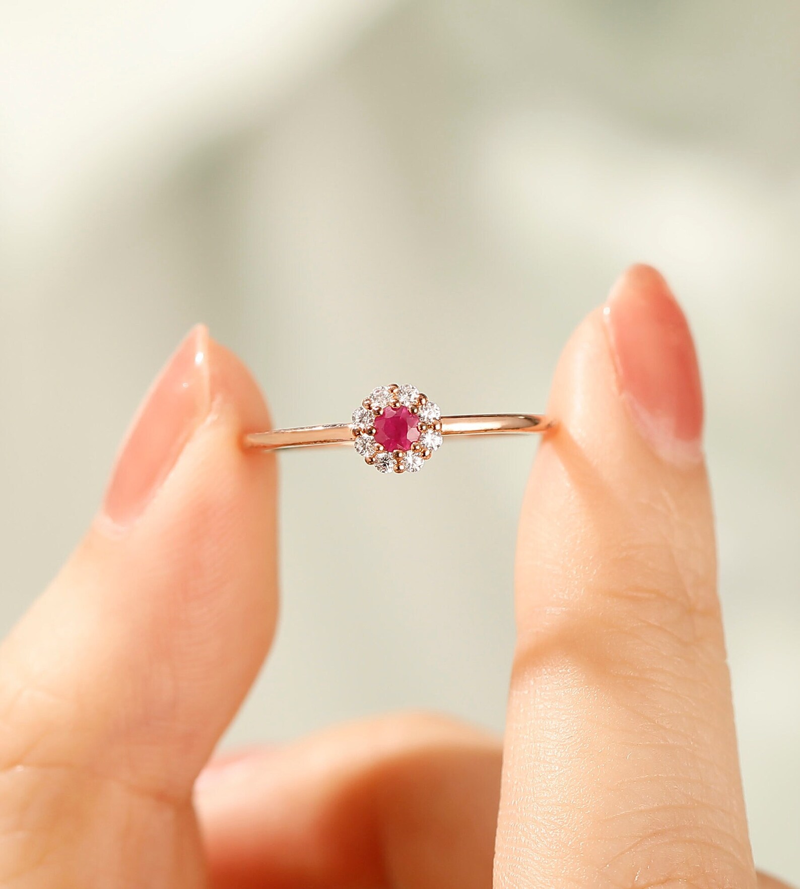 Unique Tiny Ruby Ring Solid Gold July Birthstone Rings for Women Minimalist Ruby Ring Pink ...